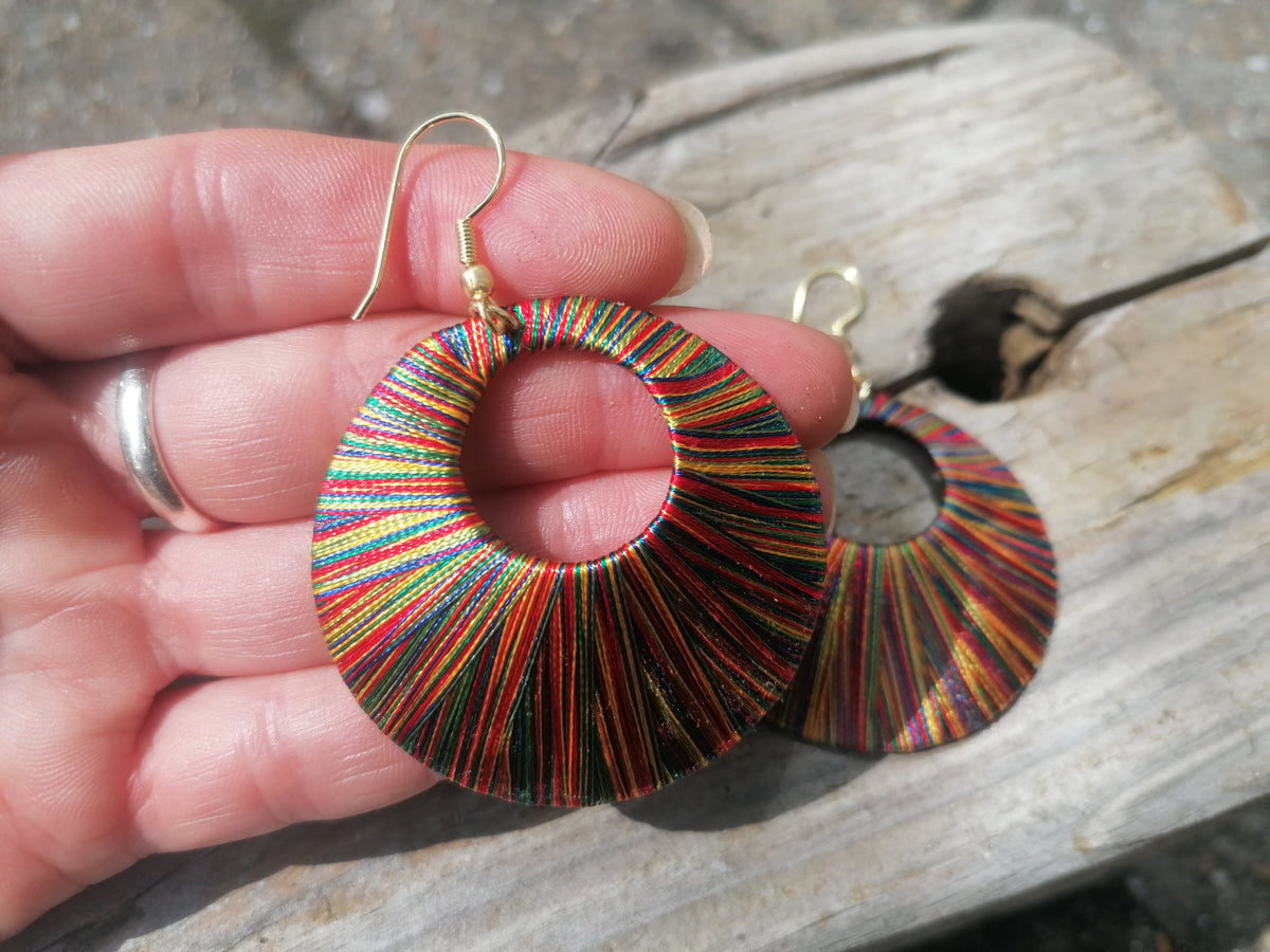 Multi Coloured Threaded Drop Earrings